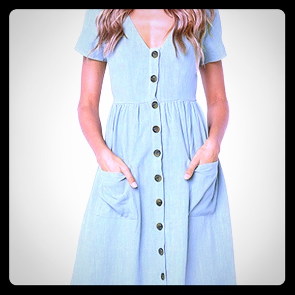 Dresses | Button Up Dress Pale Bluedenim Color | Poshmark